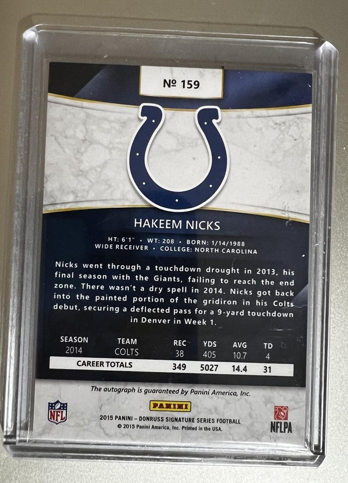 Hakeem Nicks 2015 Panini Signature Series Autograph #159 Auto Giants ...