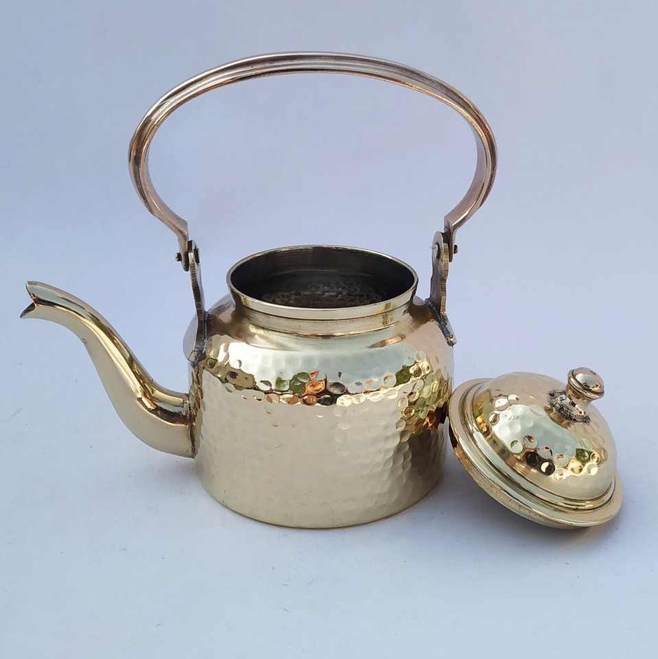 Pure Brass Handmade Tea Kettle, Brass Teapot, Coffee Tea Serving Kettle ...