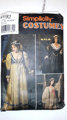 SIMPLICITY 8192 Medieval Women's Costume Pattern Size U (16, 18,20) | eBay