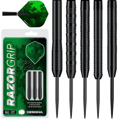 Designa Razor Grip Black V2 Darts Set 21g 22g 23g 24g 25g 26g gram 90% ...