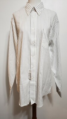 David Taylor Mens 16 34/35 Navy Blue White Striped L/S Button Shirt ...
