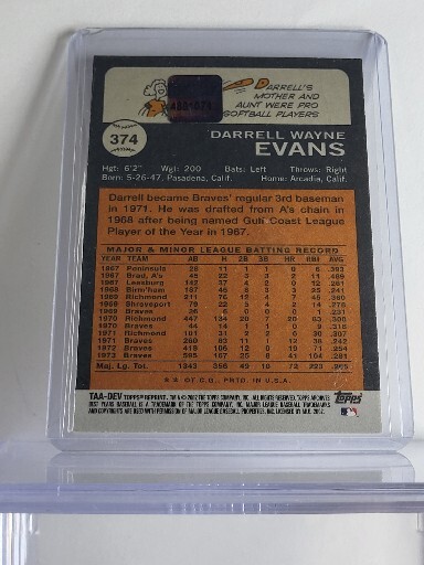 DARRELL EVANS 1973 TOPPS SIGNED AUTOGRAPHED CARD 2002 Reprint#374 ...