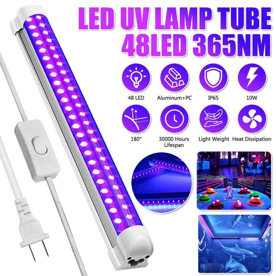 365nm 48LED US Plug UV Light Bar Tube Blacklight Ultraviolet Lamp DJ ...
