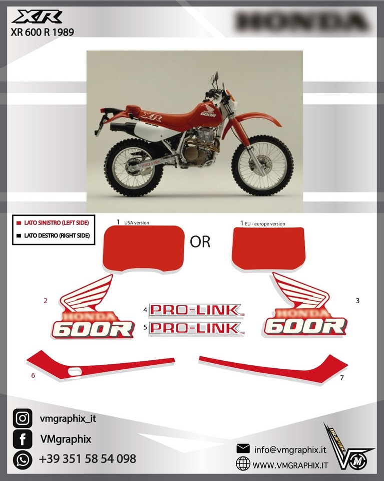 Adesivi XR 600 R 1985 1989 xr 600r XR600RG adhesives/grafiche/stickers ...