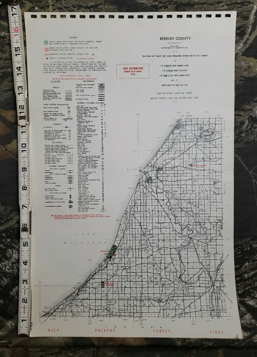 Vtg 1953 Berrien County Michigan Dept Conservation Plat Maps 11" X 17 ...