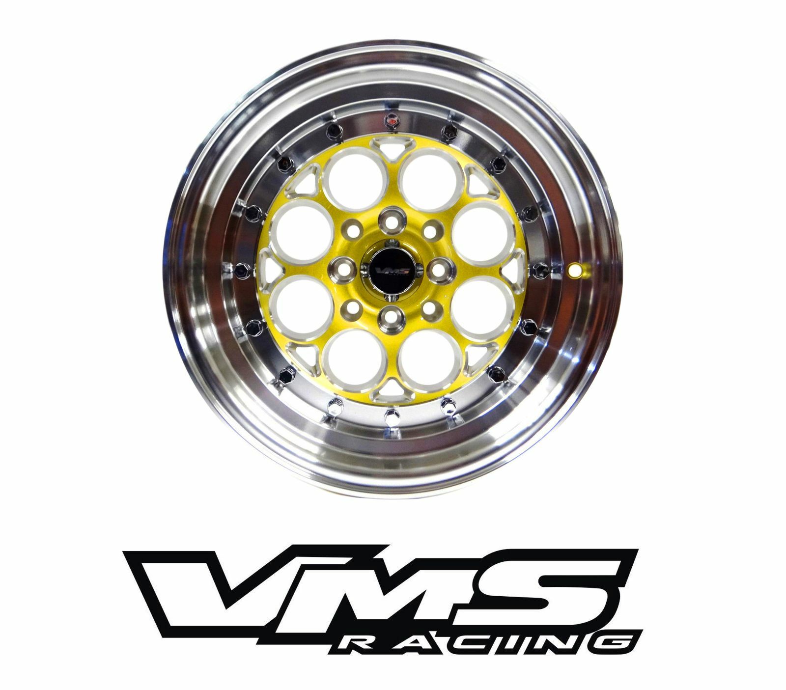 2 15X8 VMS RACING REVOLVER GOLD POLISHED DRAG WHEELS 4X100/4X114 ET20 ...