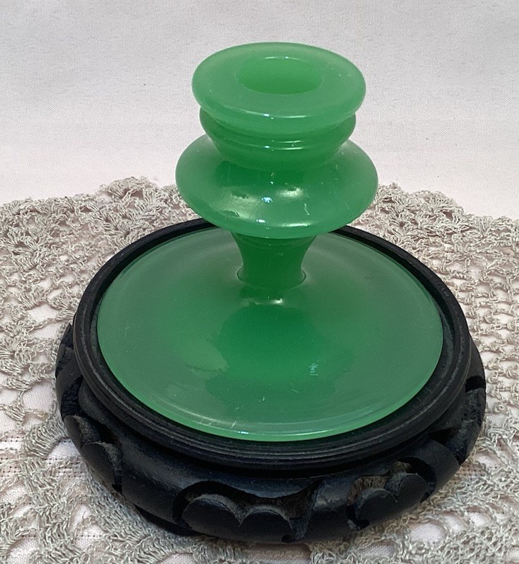 🏺VTG Fenton Art Glass Jadeite Green Candlestick Holder 3.5” Tall 1930’s ...