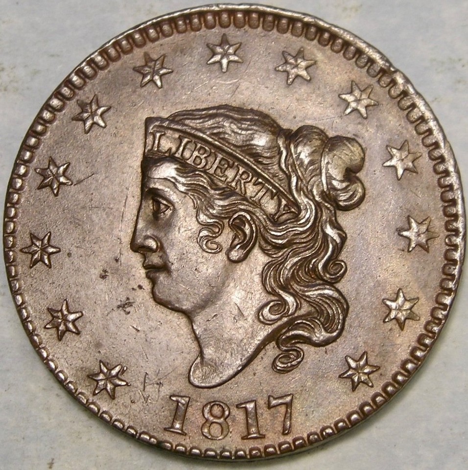 1817 CORONET HEAD LARGE CENT VERY ATTRACTIVE GORGEOUS FEATURES A SCARCE ...