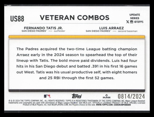 2024 Topps Update #US88 Bold Bats Tatis Jr. / Arraez Gold /2024 | eBay