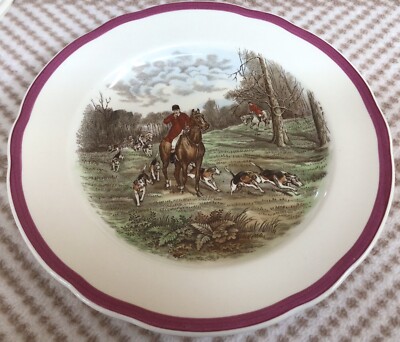Fox Hunt Hunting Spode Magenta Rim Salad Plate The Huntsman | eBay