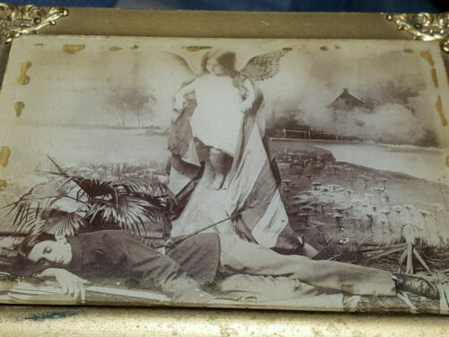 INDIAN WARS POST MORTEM YOUNG SOLDIER w/ PATRIOTIC GIRL ANTIQUE PHOTO ...
