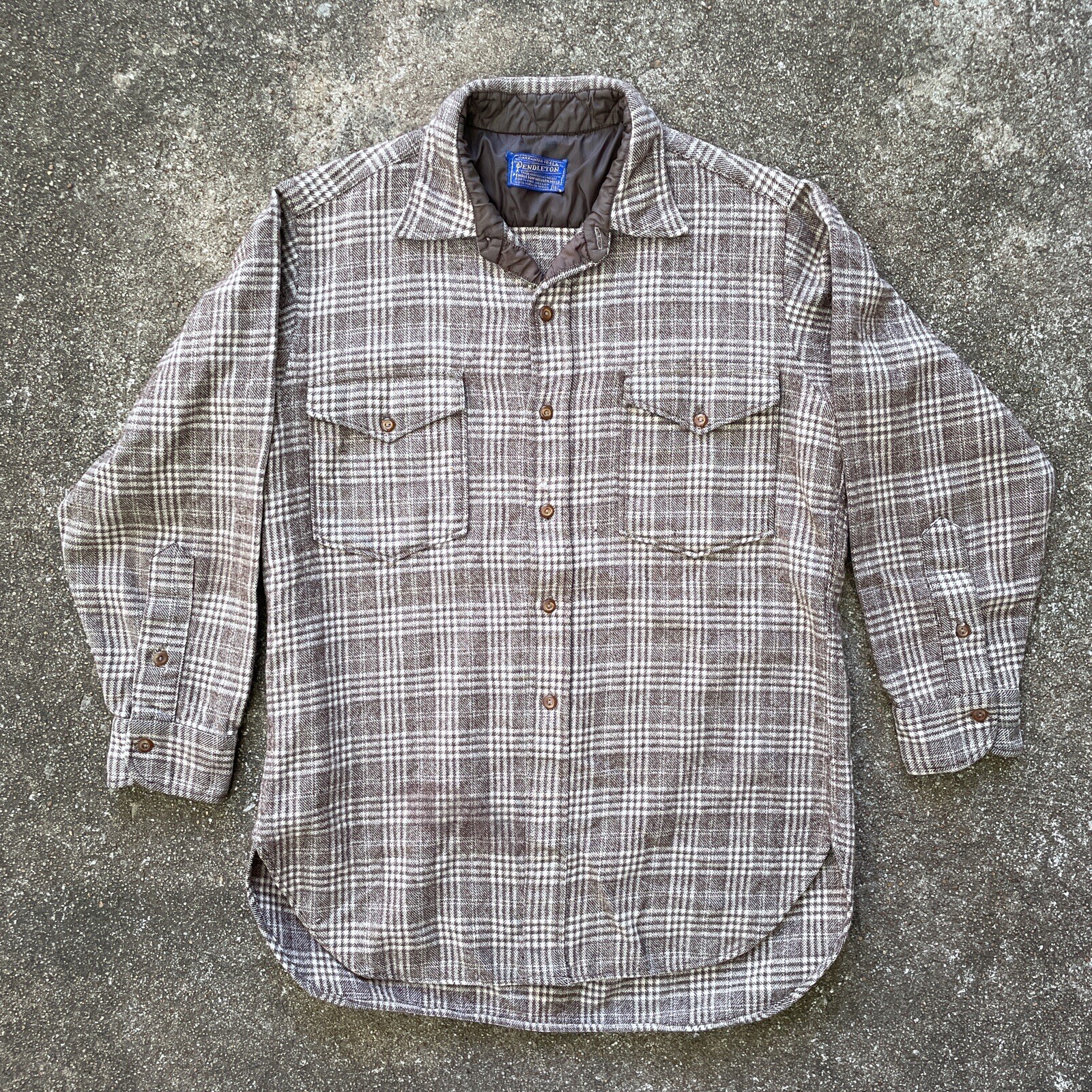 Vintage 1950s-60s Pendleton Brown Wool Plaid Button D… - Gem