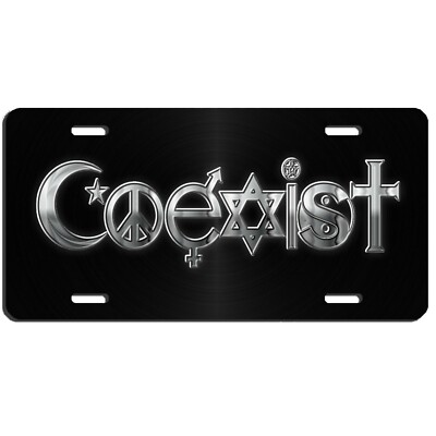 Coexist aluminum license plate car truck SUV tag grey and black swirl ...
