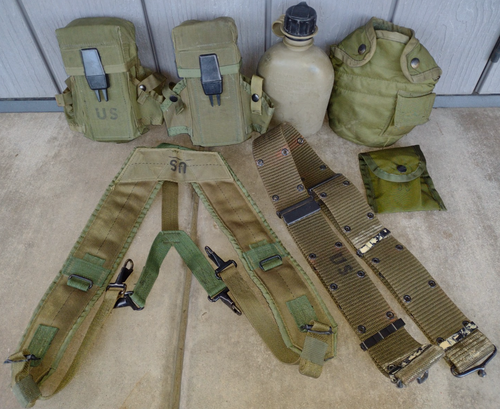USGI ALICE WEB GEAR LBE 1970s w/ CANTEEN MAG POUCHES LARGE PISTOL BELT ...