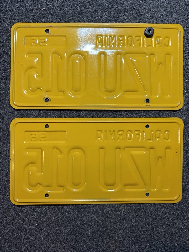 California 1956 Yellow License Plates Pair YOM 1959 DMV Available WZU ...