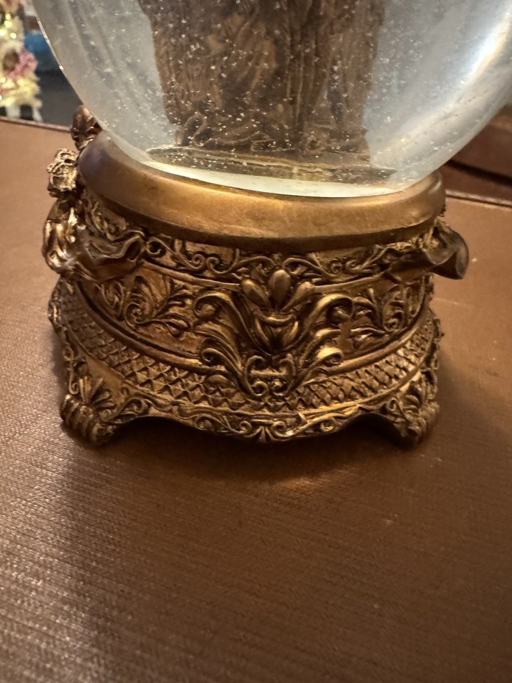 Rare Decorative working Snow Globe Angel Playing Harp W/ Cherubs Music ...