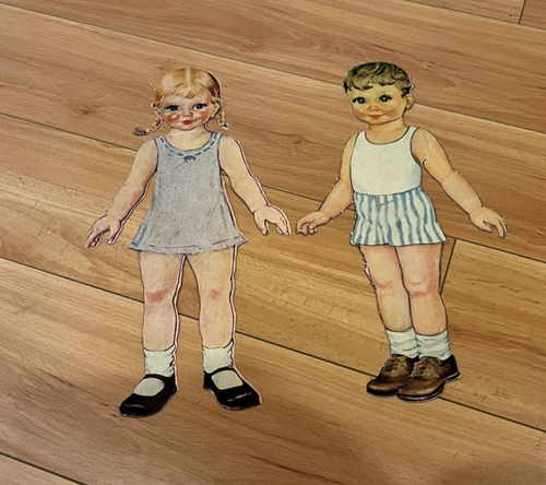 Two Children 12 3/4” Cardboard Paper Dolls red Head Girl, Blond Boy ...