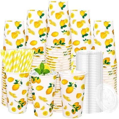 180 Pieces/60 Sets Lemonade Cups Disposable Paper Cups with Lids and ...