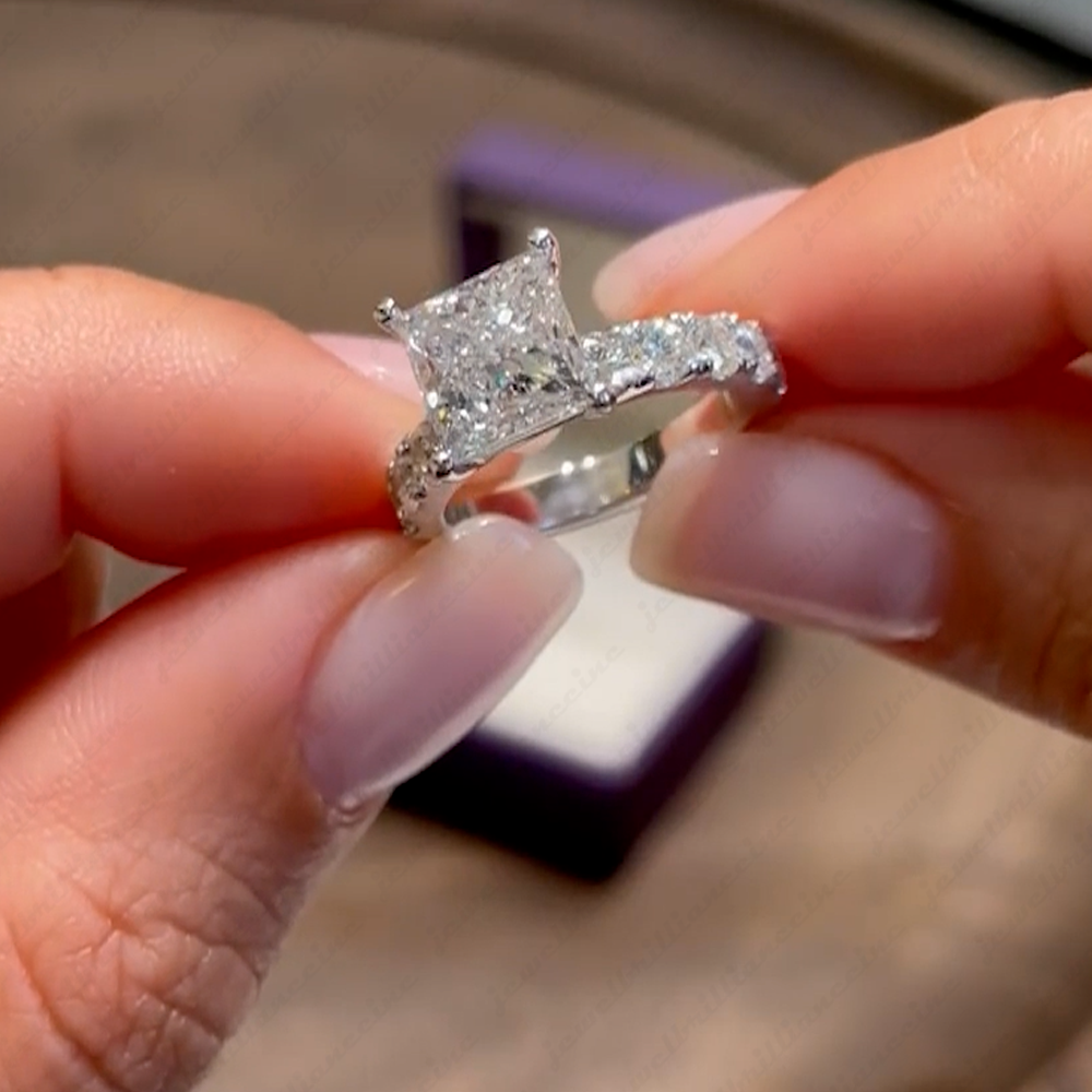 3.30Ctw Princess Cut Moissanite Solitaire Engagement Ring 14K White ...