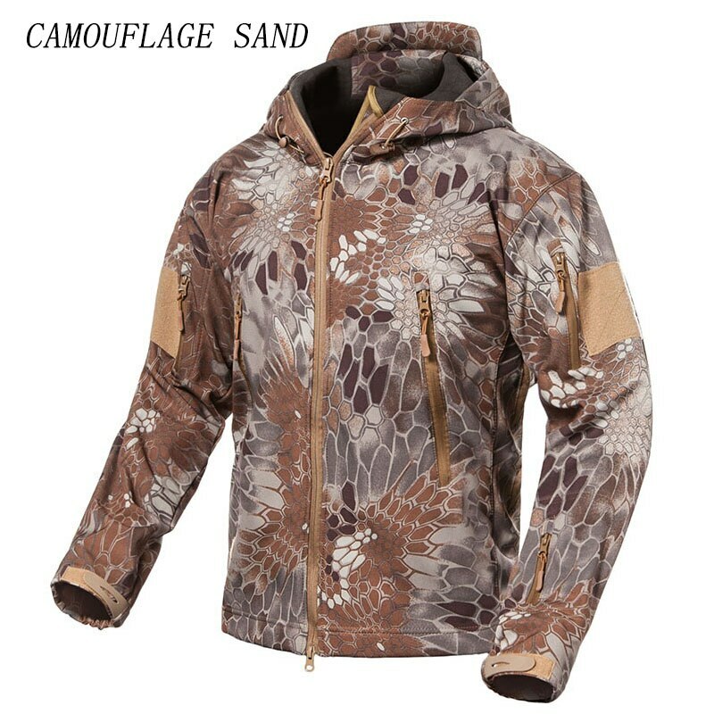 Men's Military Camo Fleece Jacket Army Tactical Hiking Sharkskin Jacket ...