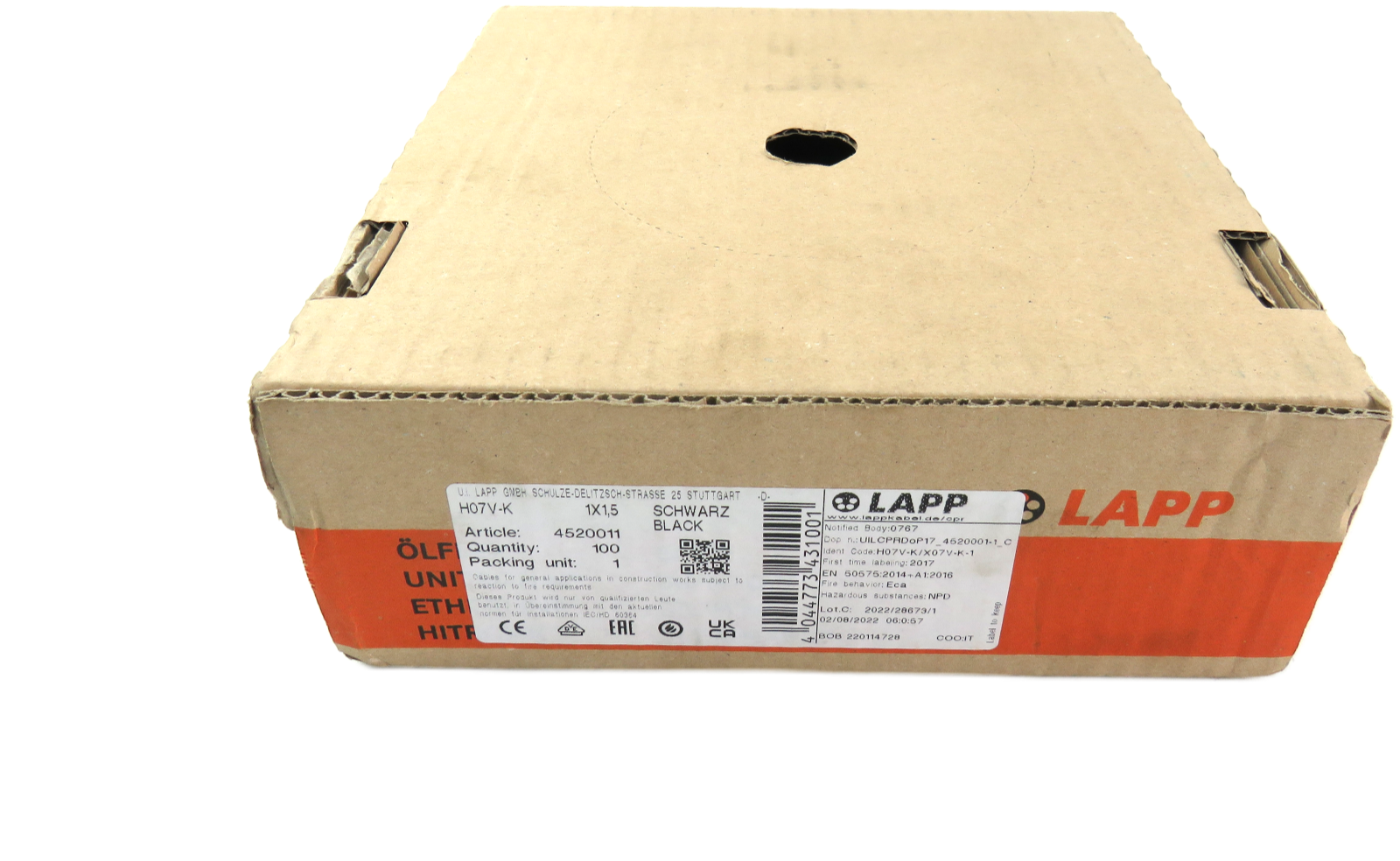 Lapp H07V-K BLACK Cable PVC Line H07V-K 1 x 1.5mm2 100m Strand Flexible ...