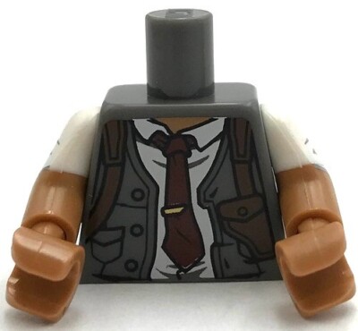 Lego New Dark Bluish Gray Minifig Torso Vest Rumpled Dark Red Tie ...
