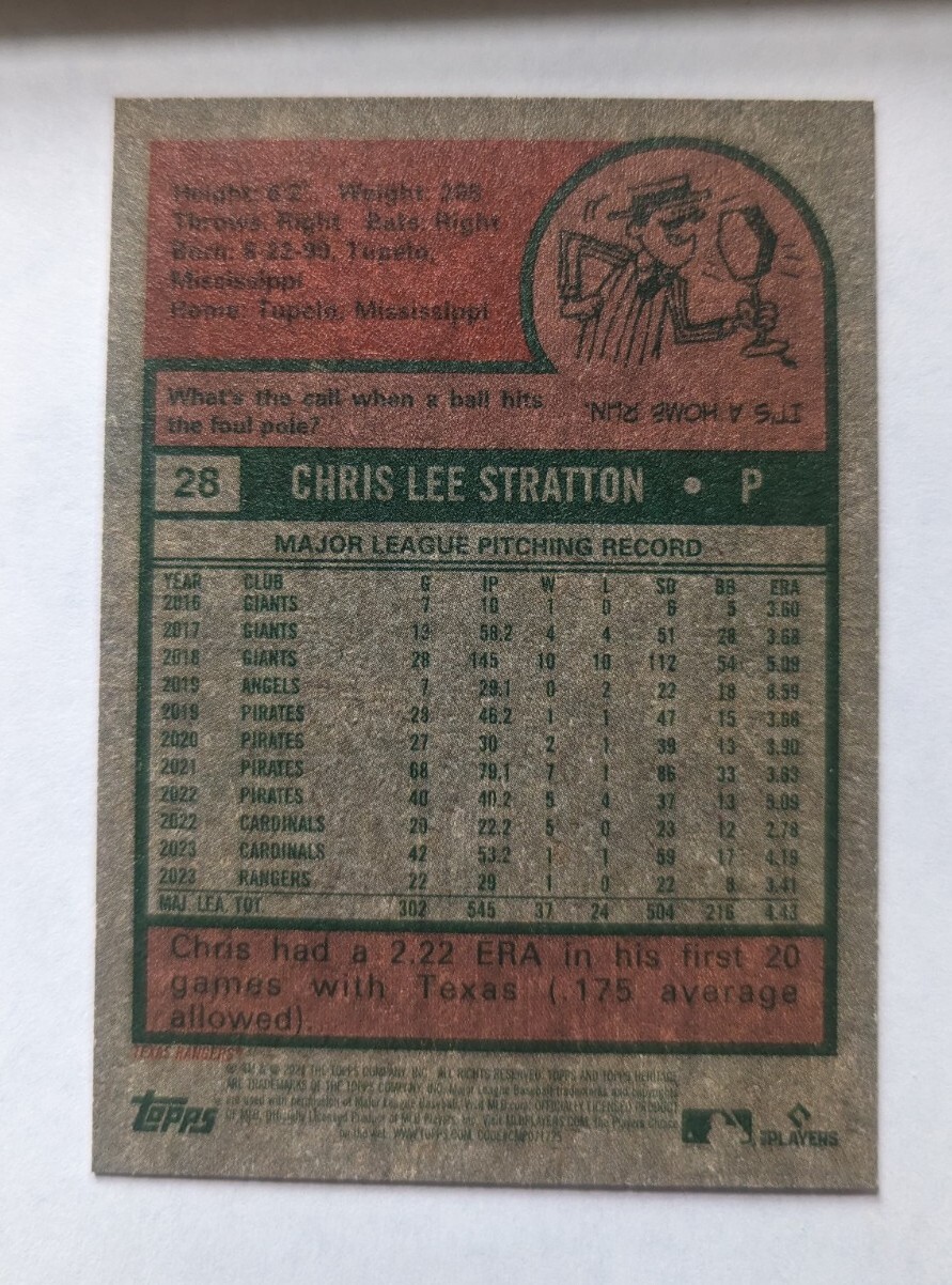2024 Topps Heritage CHRIS STRATTON Texas Rangers SHORT PRINT #28 | eBay