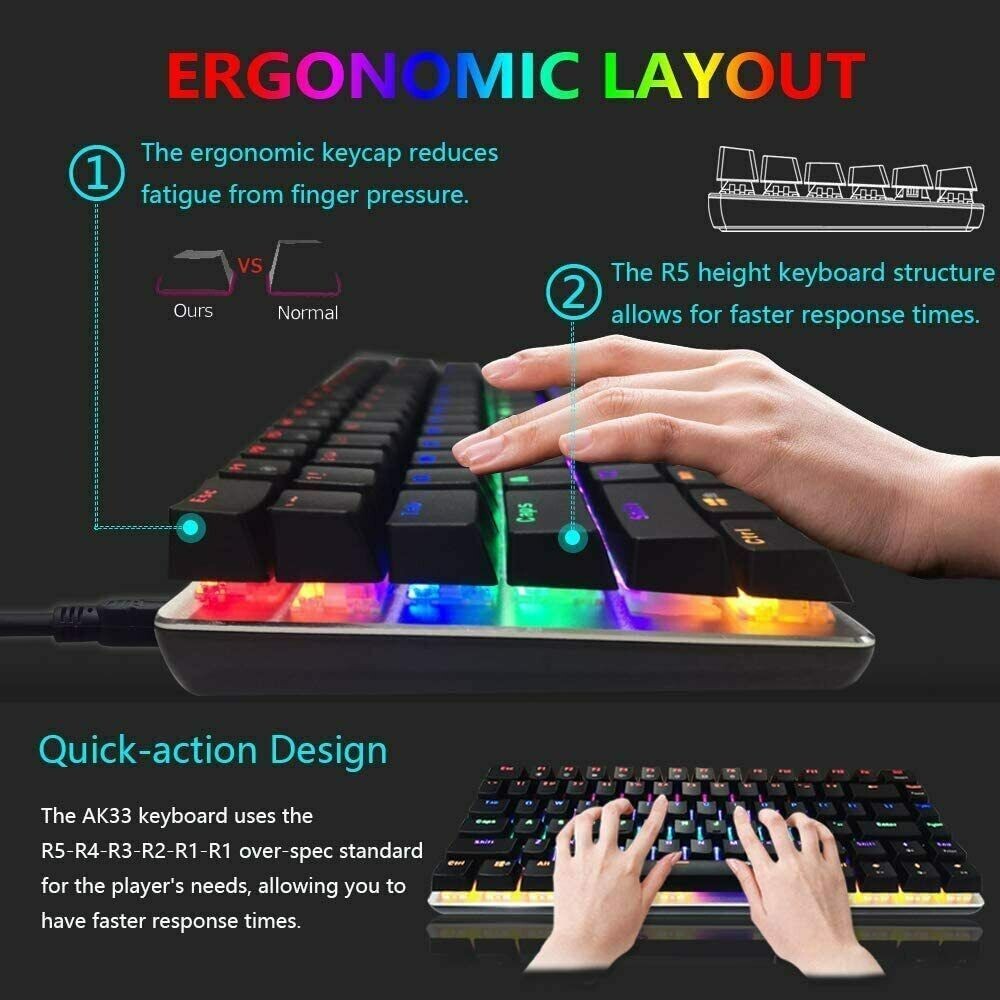 82 Key Multimedia Mechanical Ergonomic USB RGB Gaming Keyboard Black ...