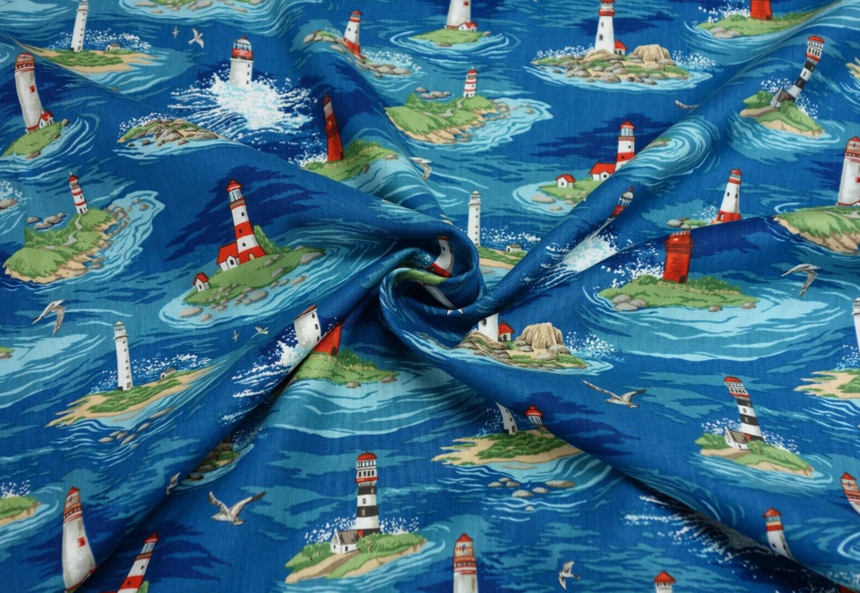 Seaside Cotton Fabric Mixed Ocean Nautical Sea Beach Patchwork Craft ...