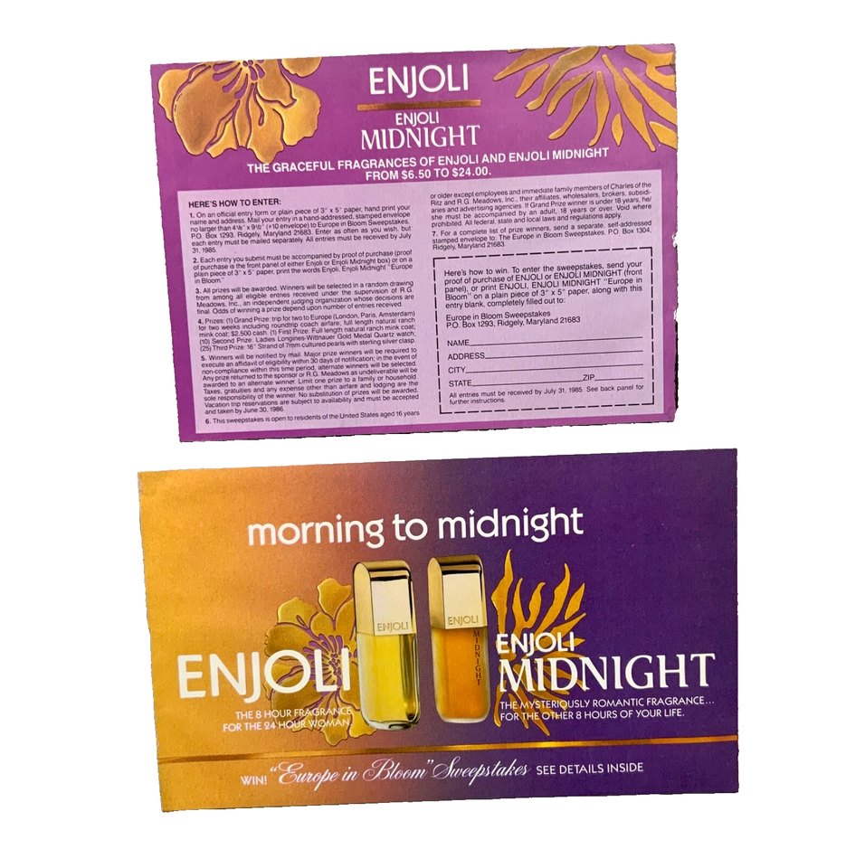 VINTAGE 1985 ENJOLI & ENJOLI MIDNIGHT UNUSED MAGAZINE PERFUME SNIFF ...