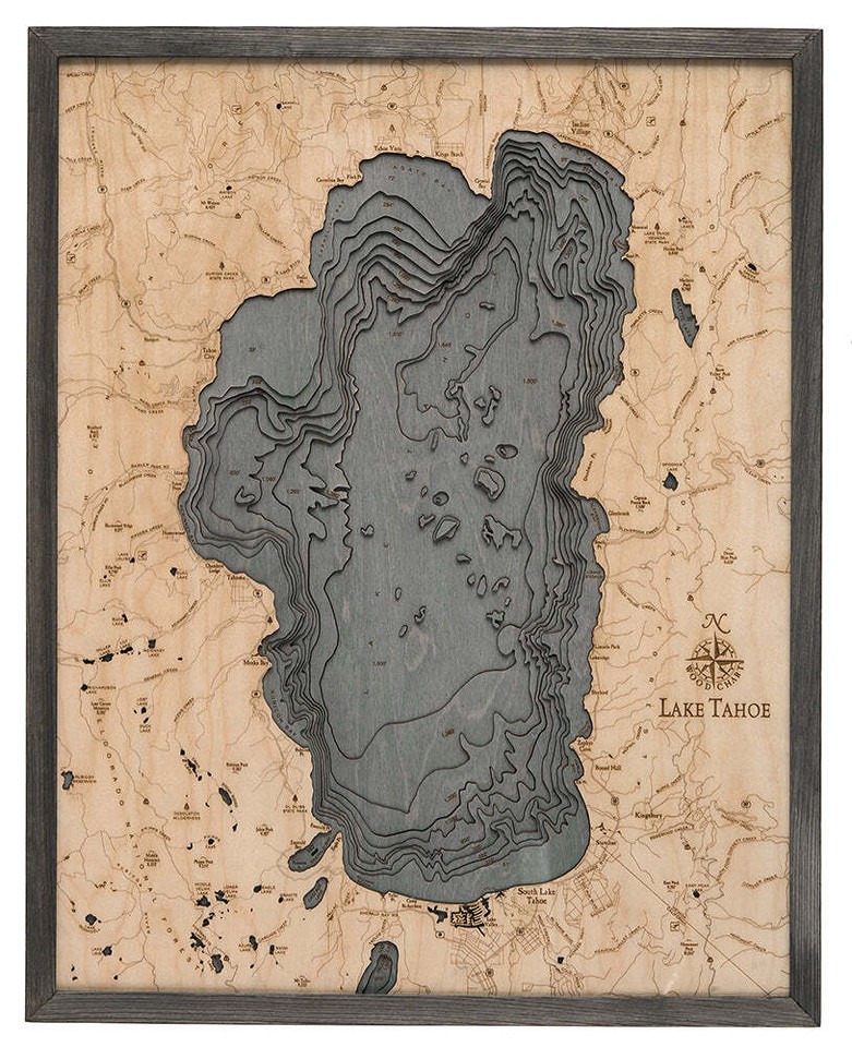 Lake Tahoe Wood Carved Topographical Depth Chart / Map | eBay