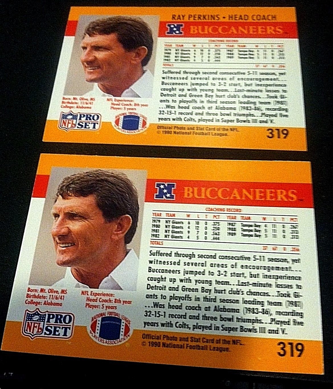 Ray Perkins 1990 Pro Set Error Card #319 No Name or Position ...