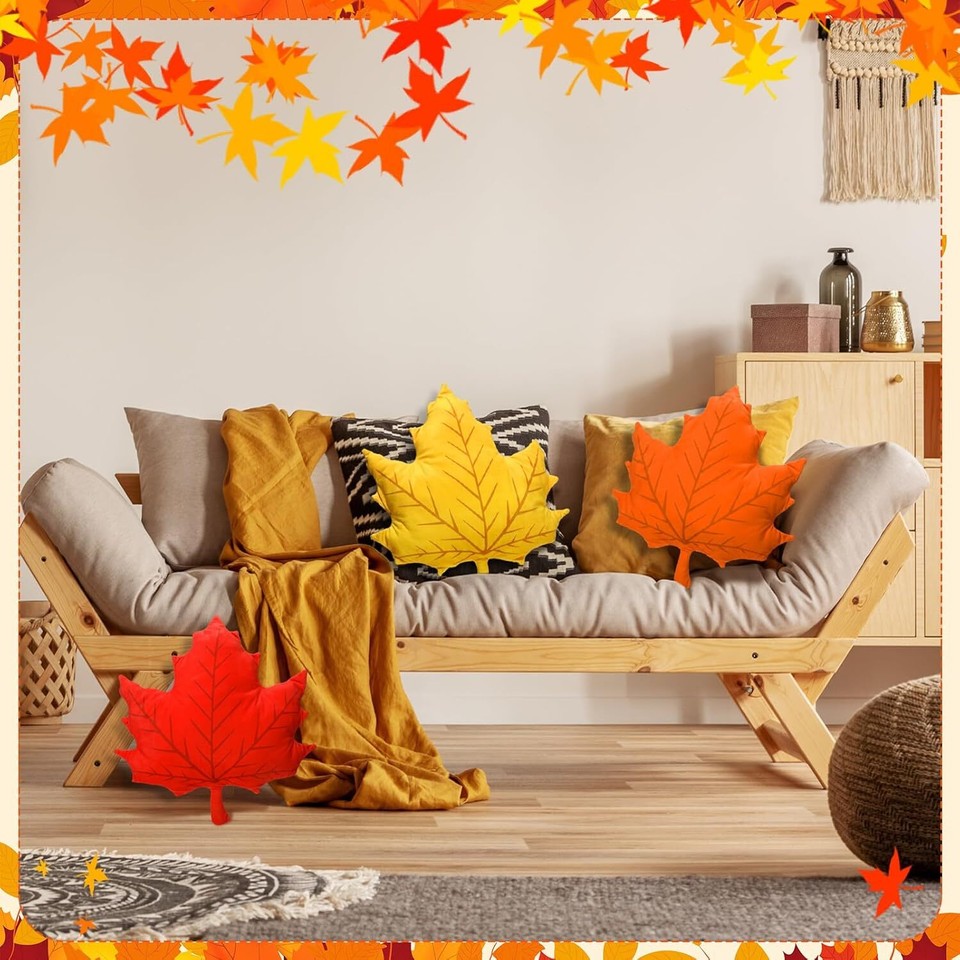 3 Pcs Fall Maple Leaf 3D Pillow Autumn Maple Shaped Throw Pillows ...