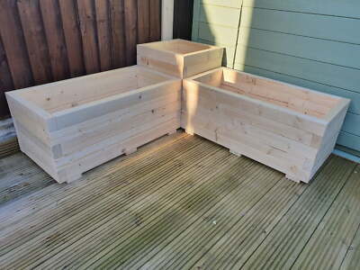 Large Corner Wooden Treated Garden Planter Plant Pot Combi | eBay UK