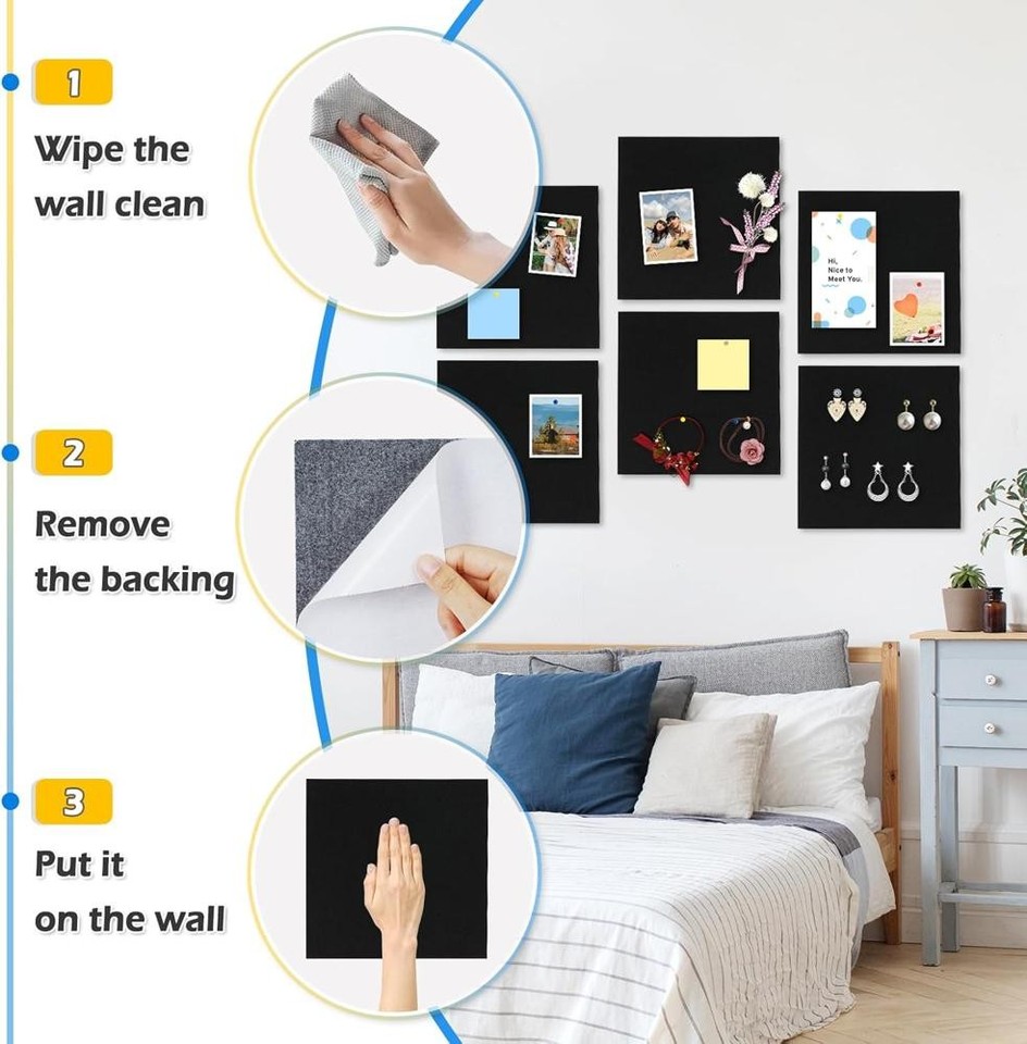 Self Adhesive Felt Board for Walls, 6 Pack Felt Bulletin Board with 60 ...