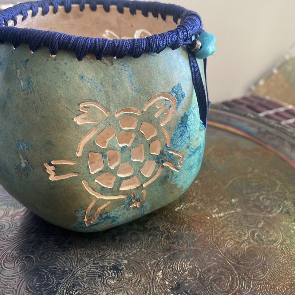 Unique Decorated Gourd With Turquoise Stones And Beautiful Turtle ...
