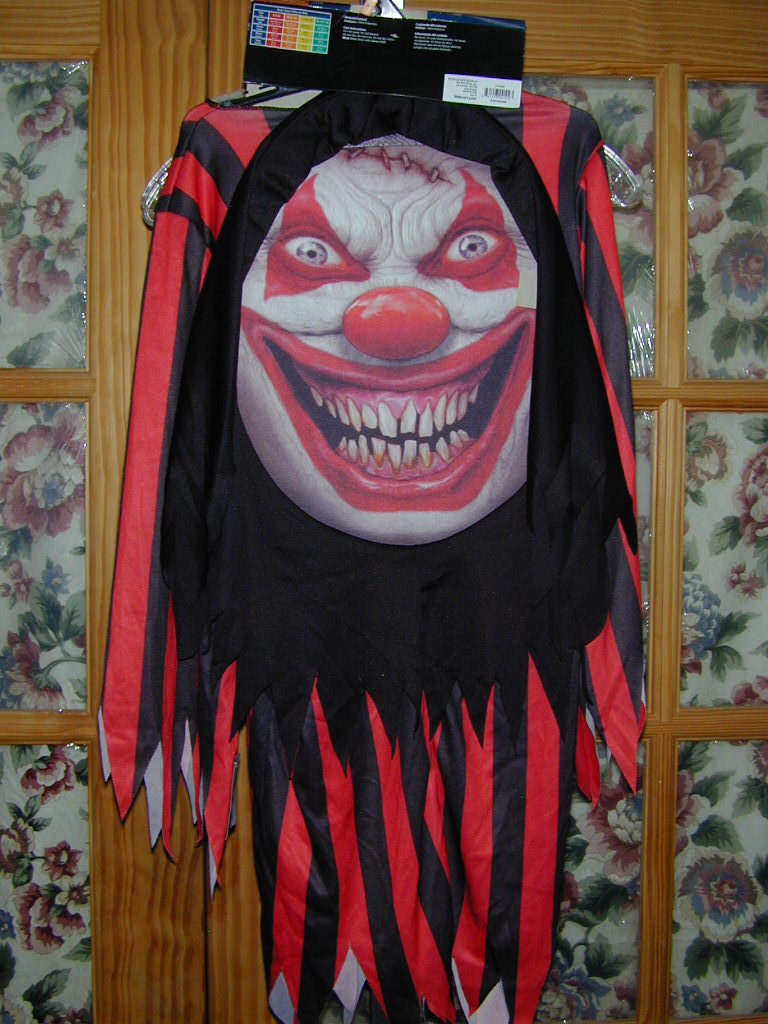 HALLOWEEN COSTUME:Mad Creeper Crazy Clown Creepy Boy M Robe Hooded Mask ...