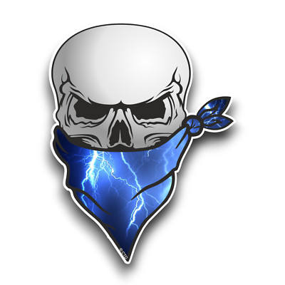 Bandit Skull With Blue Lightning Storm Face Bandana Vinyl Sticker Decal ...
