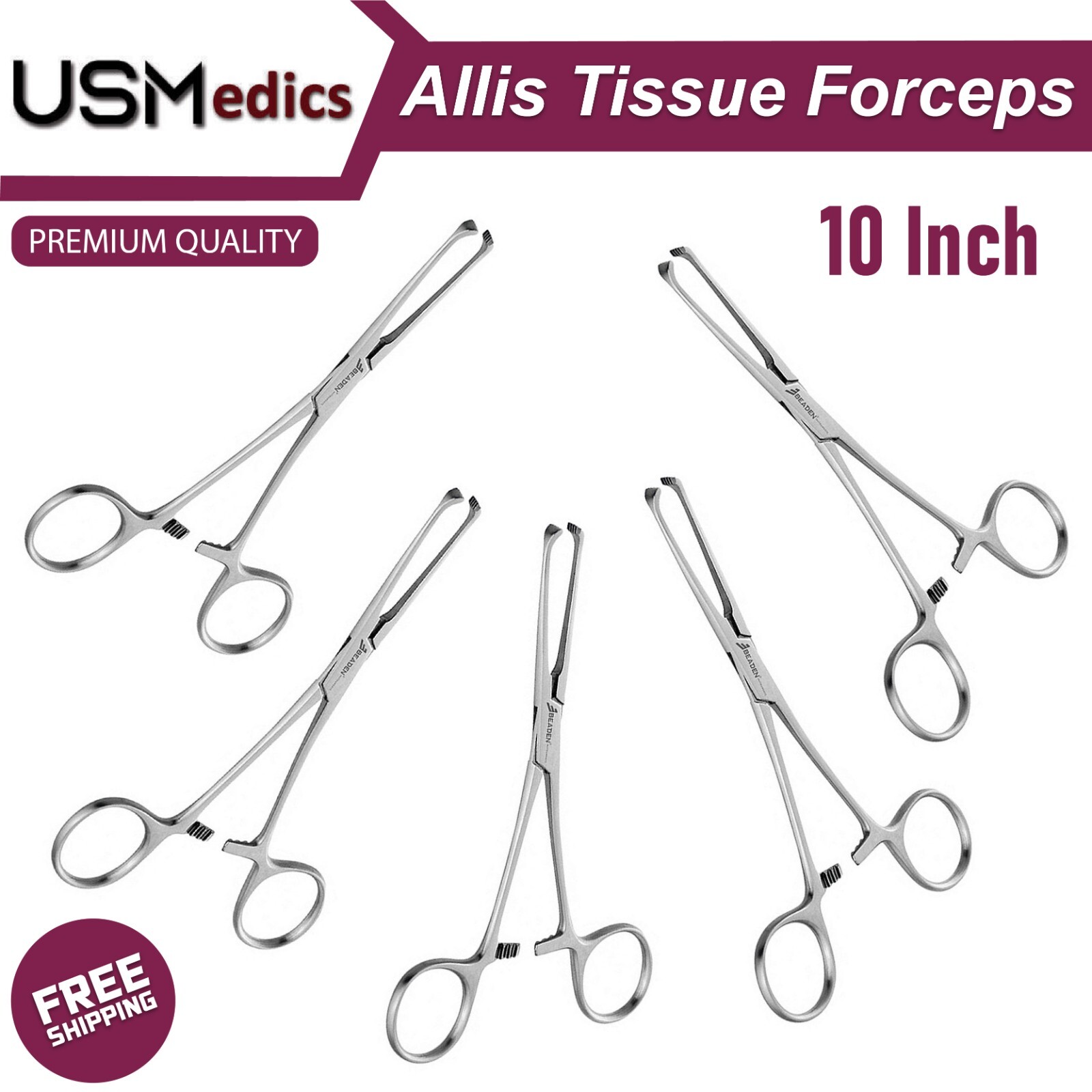5 Pieces Allis Tissue Forceps 10" Stainless Steel Clamp Surgical ...