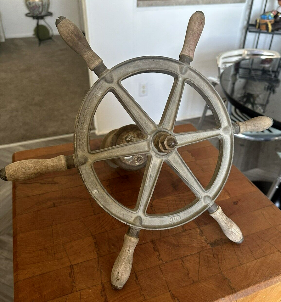 Antique WILCOX CRITTENDEN 16" Ship Wheel 6 Spokes WOOD Hub & Handles ...