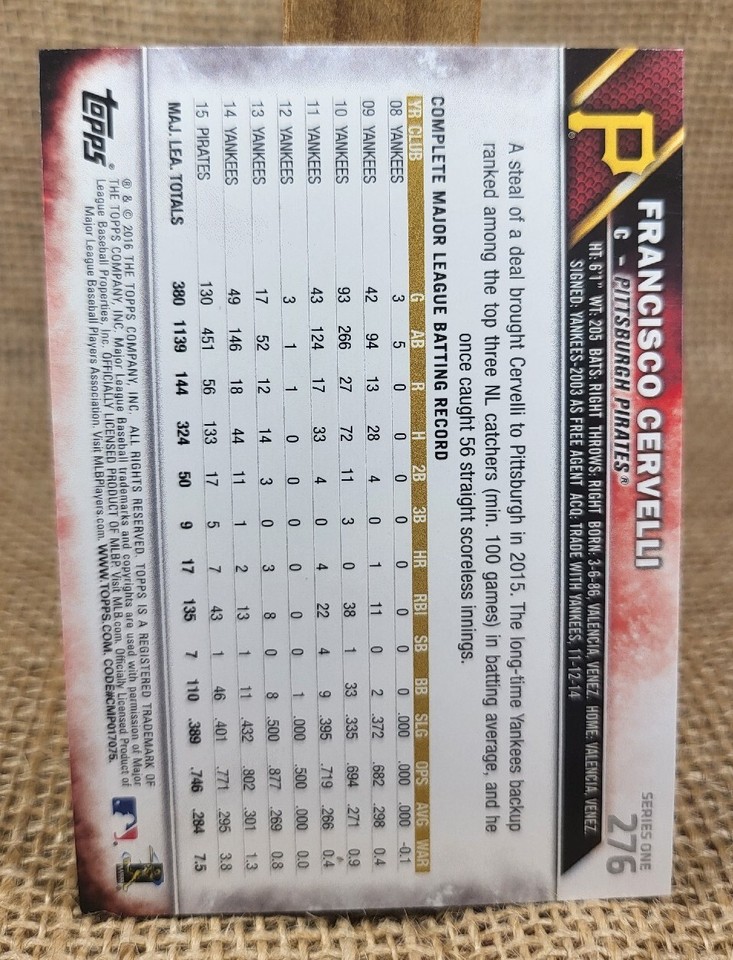 2016 Topps Series 1 Francisco Cervelli Baseball Card #276 Pirates FREE ...