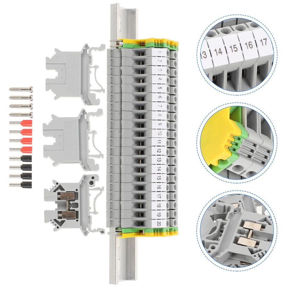 Marker Strip Terminal DIN Rail End Brackets Ground Blocks Kit Suite | eBay