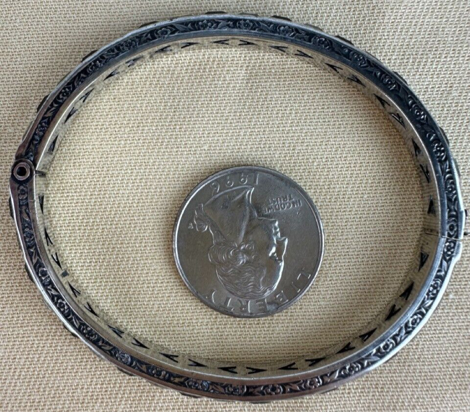 Antique Sterling Silver Bracelet Bangle Hinged Channe… - Gem