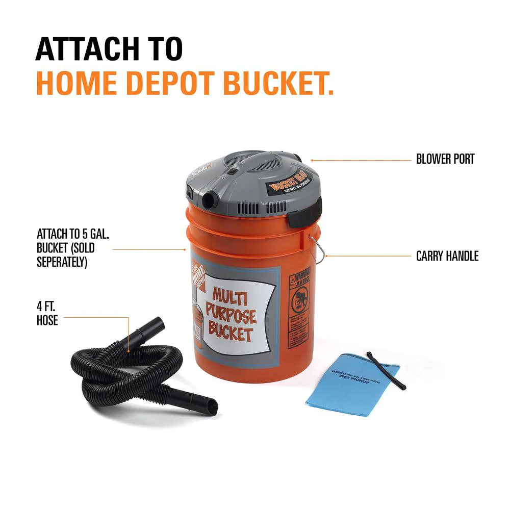 Bucket Head 5 Gal. Wet HP Dry Shop Vac Vacuum Powerhead Cleaner Blower ...