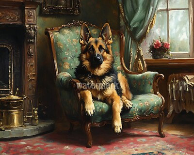 Victorian parlor with a German Shepherd oil Painting 8x10 Print | eBay
