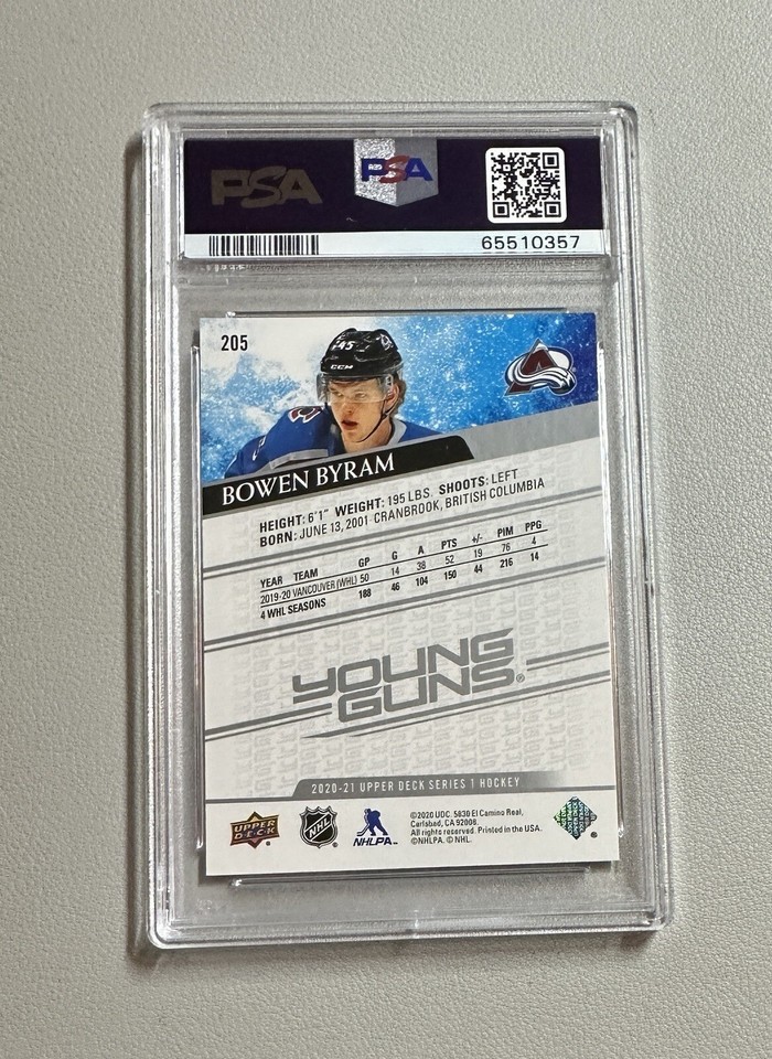 2020 Upper Deck #205 Bowen Byram Young Guns RC Rookie - PSA 10 Gem! | eBay