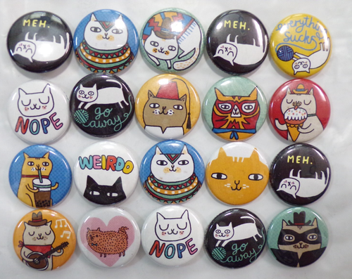 20 GRUMPY CAT GEMMA CORRELL PIN BACK BUTTON HUMOROUS TIN METAL LAPEL ...