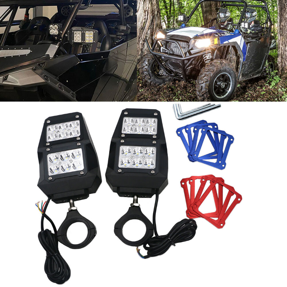 UTV Rear Side View Mirrors w/ LED Spot Lights 1.75"-2" For Can-Am ...