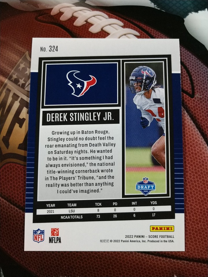 DEREK SINGLETARY JR. 2022 Panini NFL Score RC Rookie #324 HOUSTON ...