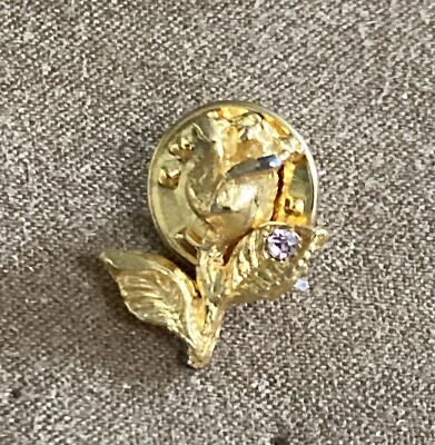 Long Stem Rose Lapel Pin Rhinestone Flower Gold Tone C172-115 | eBay